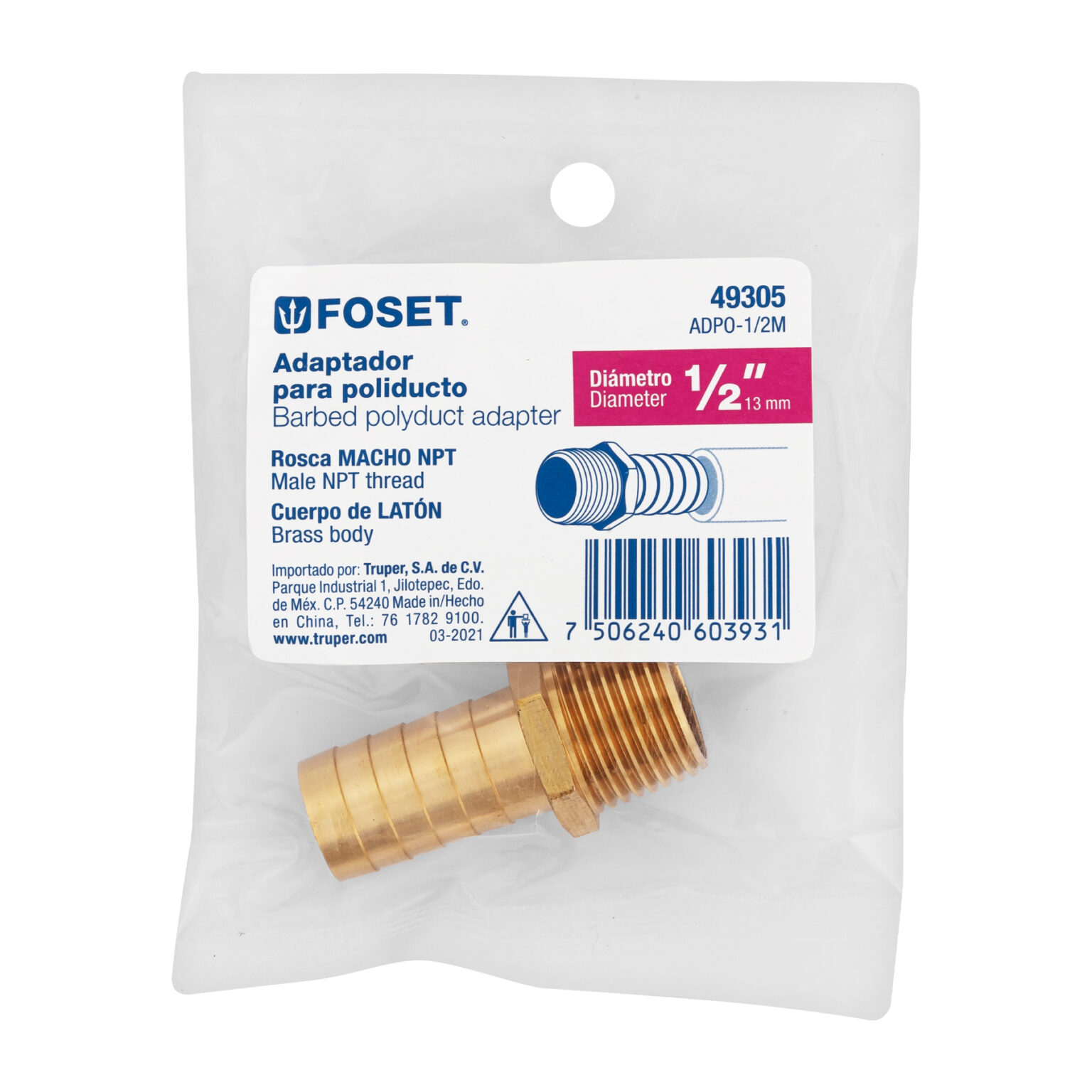 Adaptador macho de laton para poliducto 1/2" macho - Rantec Electronics