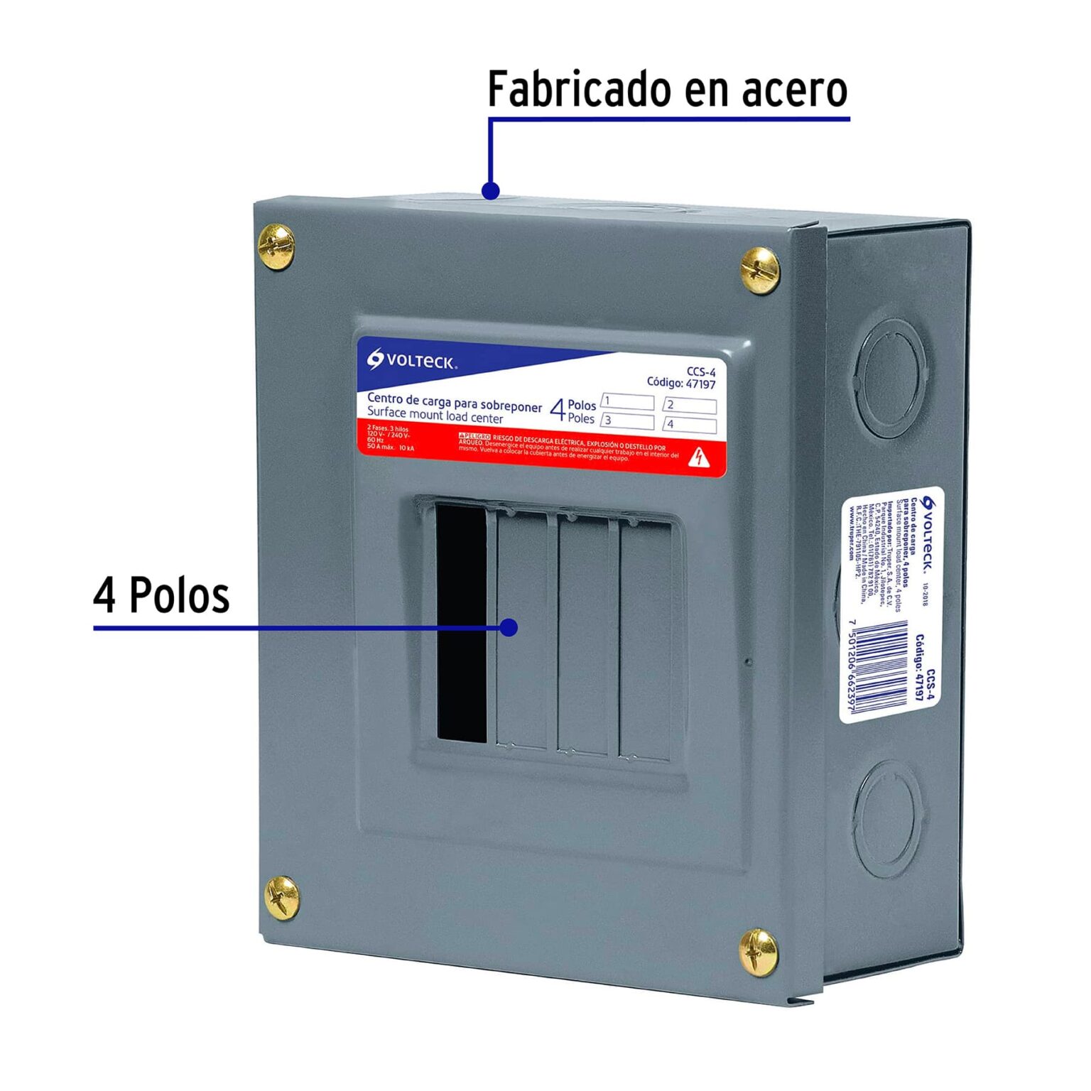 Centro de carga 4 polos Sobreponer Volteck - Rantec Electronics