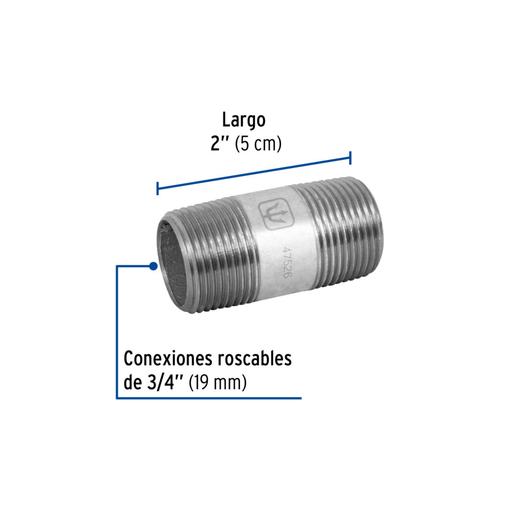 Niple acero galvanizado 3/4"x2" cedula 40 - Rantec Electronics