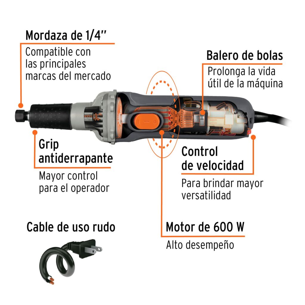 Esmeril recto (rectificador) 1/4" Industrial 600W - Rantec Electronics