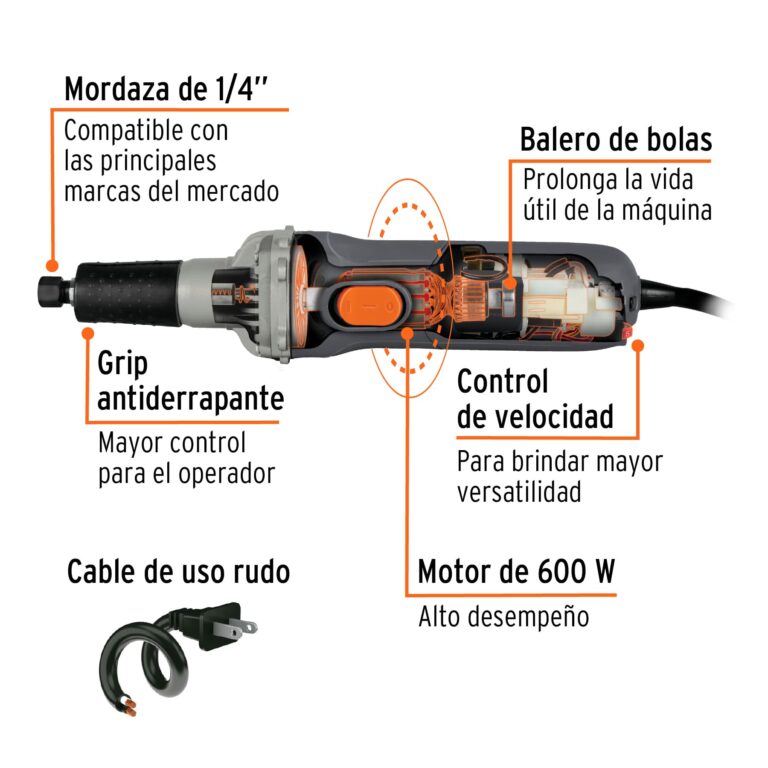 Esmeril recto (rectificador) 1/4" Industrial 600W - Rantec Electronics