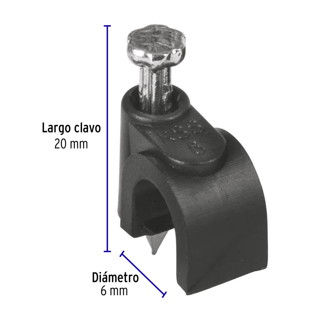 Grapa para cable redondo 6mm negra bolsa 20 piezas - Rantec Electronics