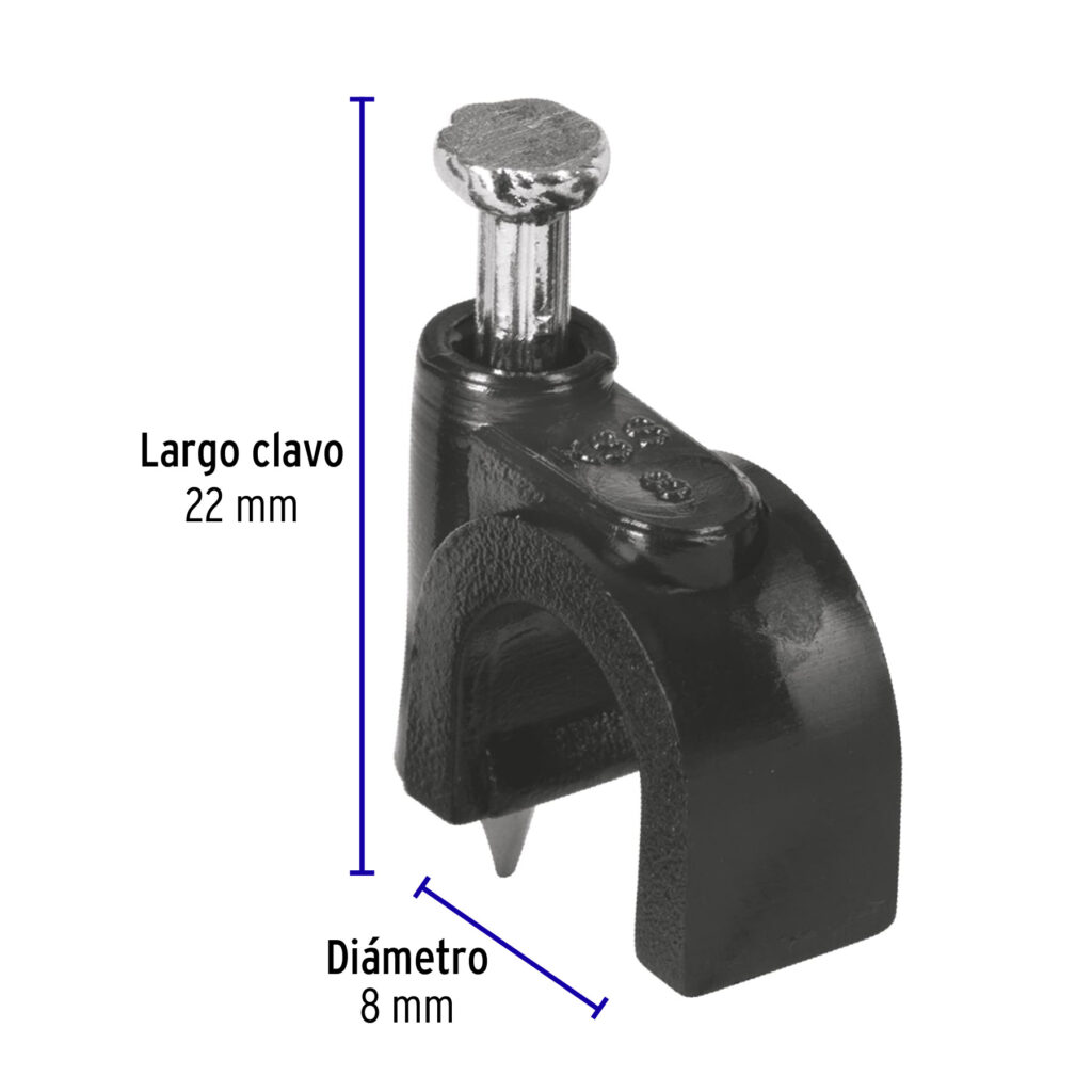 Grapa para cable redondo 8mm negra bolsa 20 piezas - Rantec Electronics