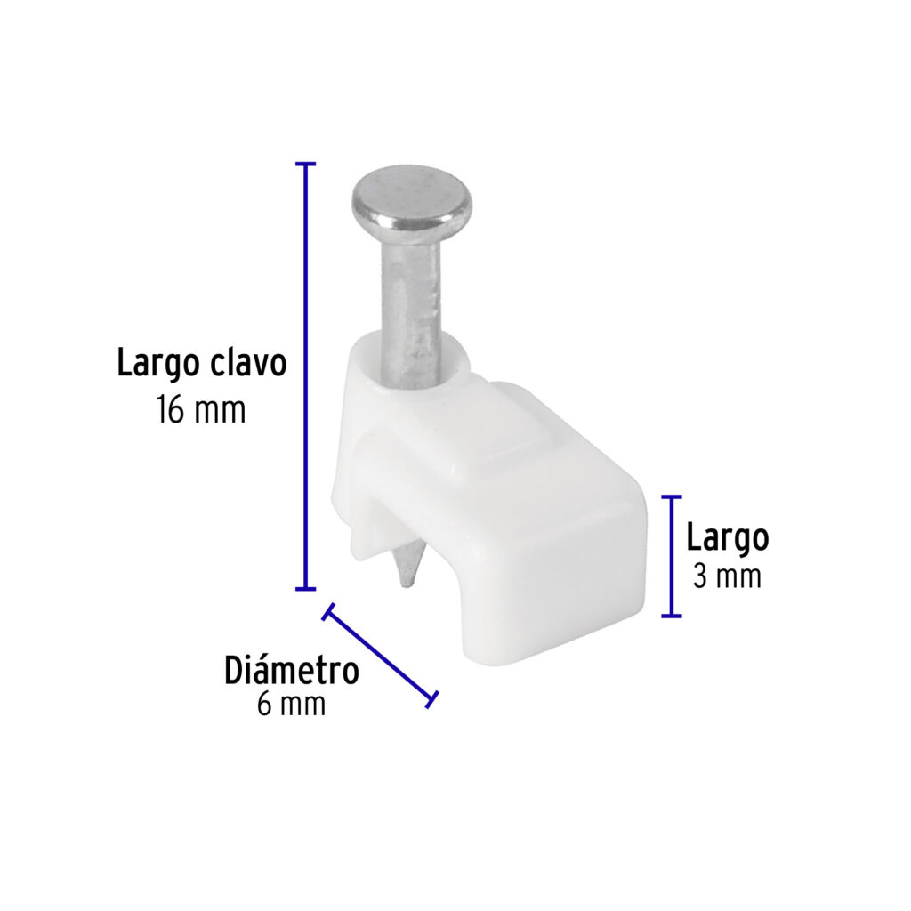 Grapa para cable plano 3x6mm blanca bolsa 20 pzas - Rantec Electronics