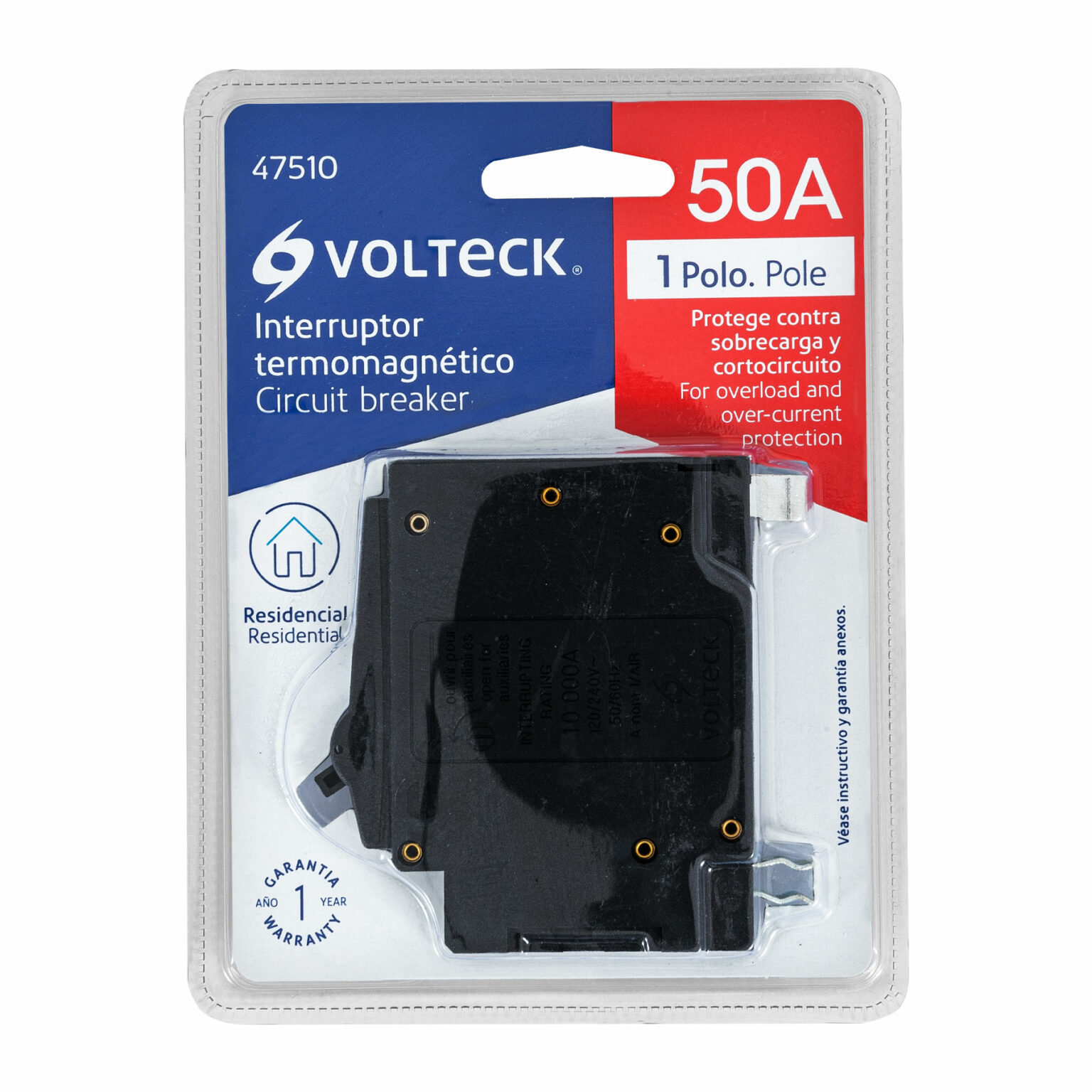 Interruptor termomagnetico 1 polo 50A Pastilla Volteck - Rantec Electronics