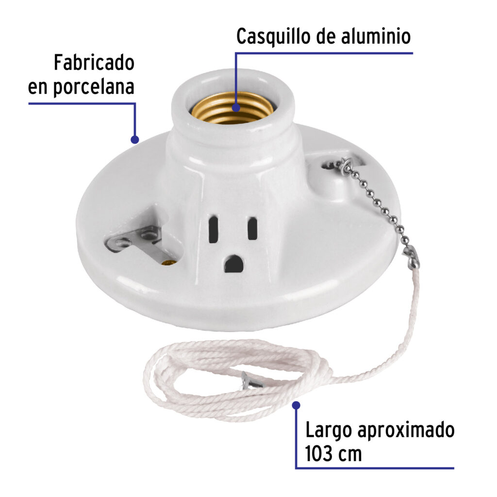 Portalampara socket de porcelana con ladron y cadena Volteck - Rantec ...