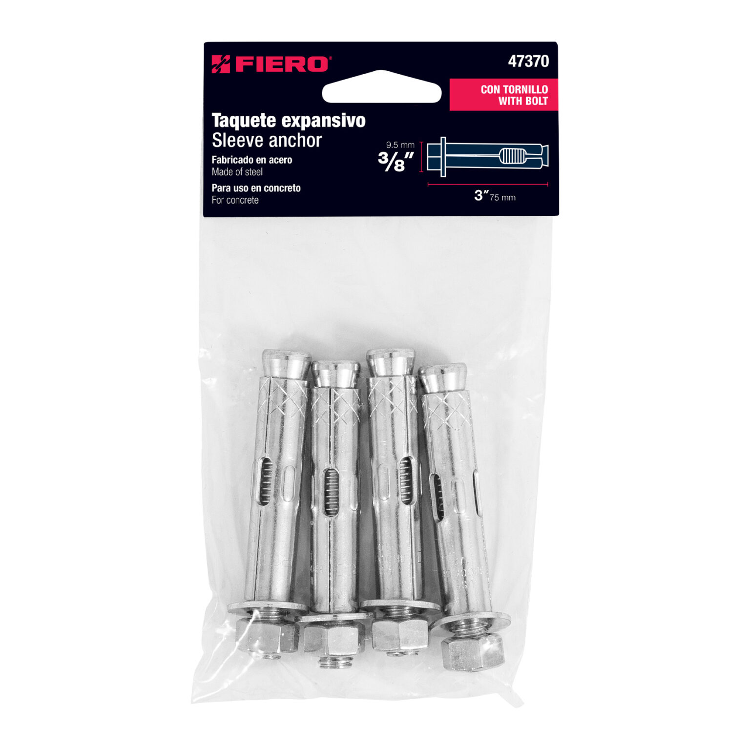 Taquete Expansivo de 3/8" con tornillo bolsa 4 piezas - Rantec Electronics