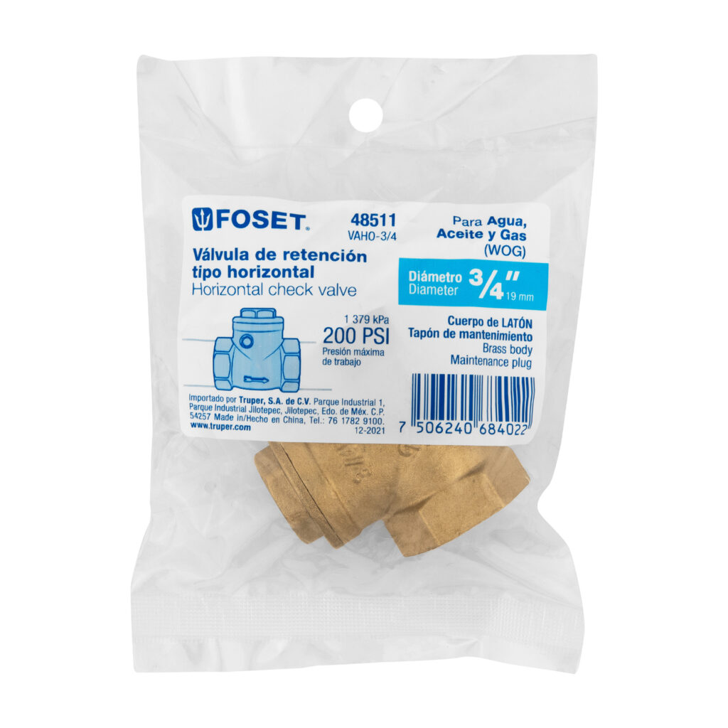 Valvula check horizontal de laton 3/4" - Rantec Electronics