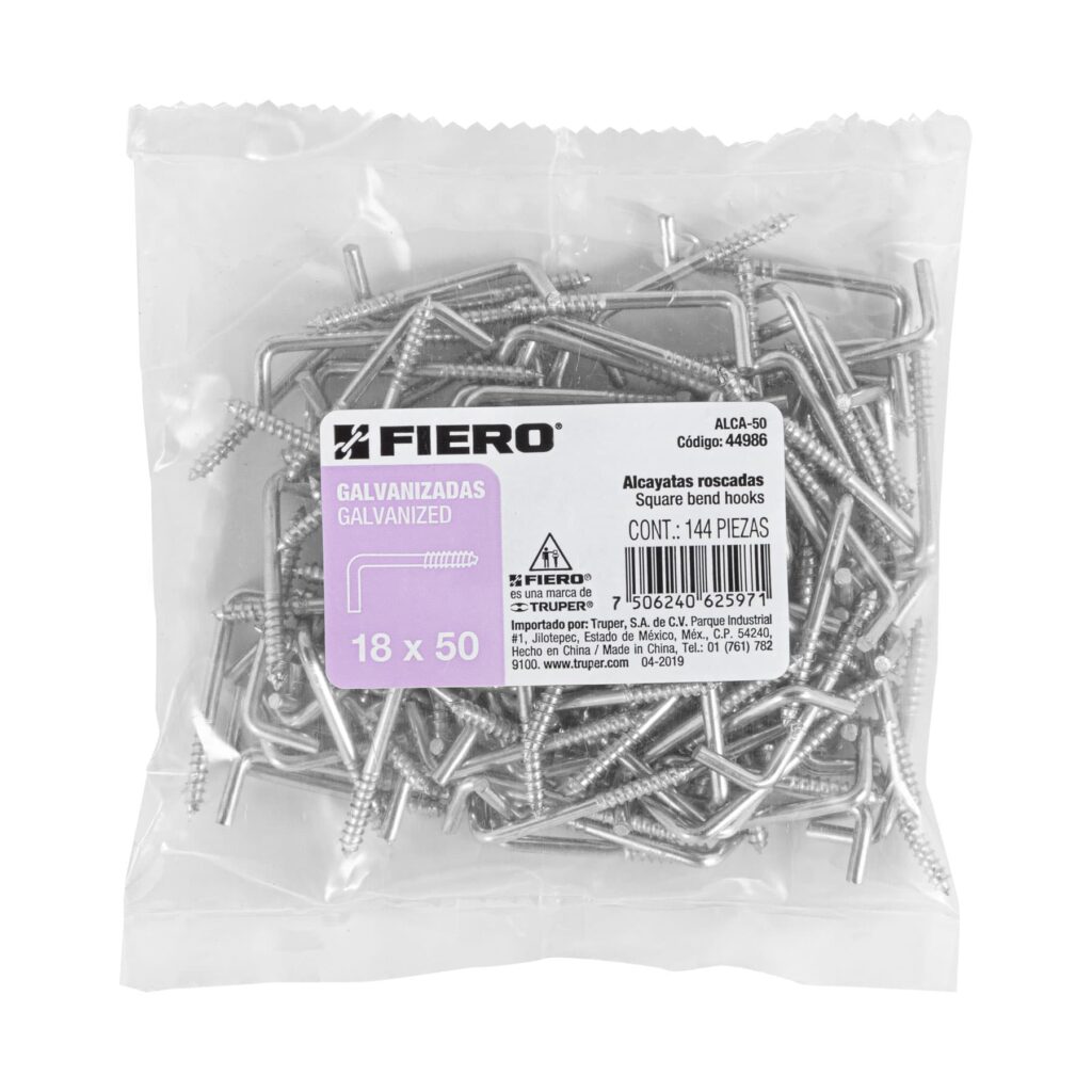 Alcayata roscada 18 X 50mm bolsa con 144 piezas - Rantec Electronics