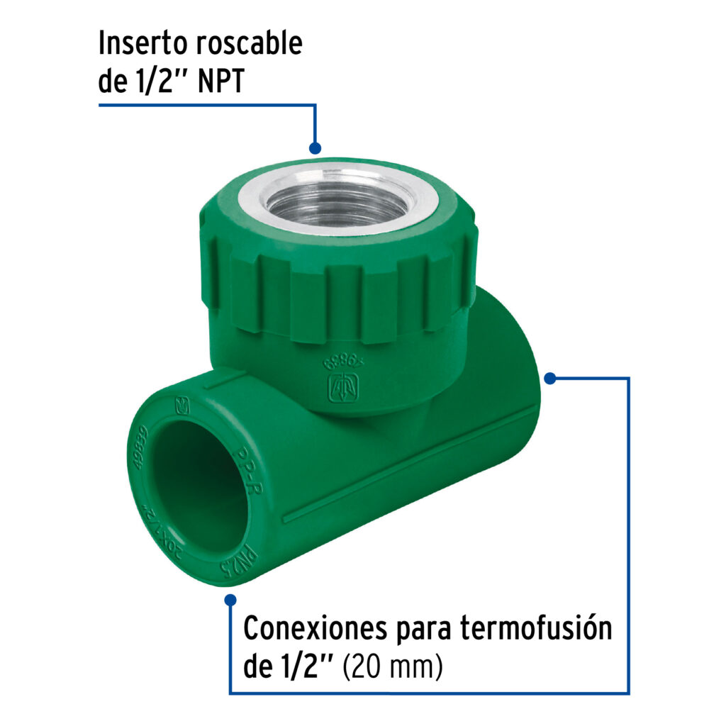 Tee de PPR de 1/2" 20mm Con Conector rosca interior - Rantec Electronics