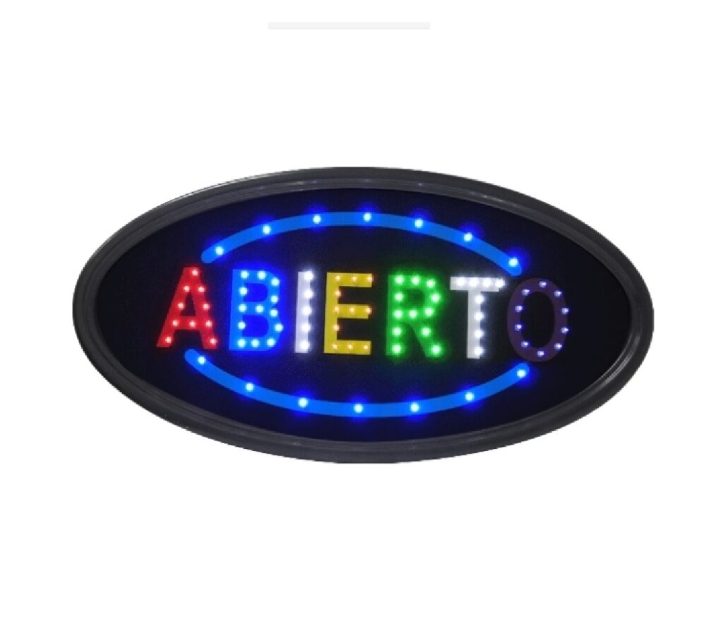 Anuncio Letrero Luminoso Led Ovalo Grande "ABIERTO" 48x25x2.5CM - Rantec Electronics